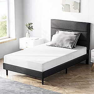 Molblly Twin Bed Frame with Headboard, Upholstered Platform Bed Frame, No Box Spring Needed, Non-Slip and Noise-Free, Easy Assembly,Dark Grey