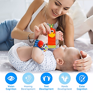 Baby Wrist Rattles Sock Toys - Newborn Baby Sock Toys 0-6 Months Foot Finder and Wrist Rattle Set, Infant Rattle Socks Toy 3-6 Months, Soft Sensory Toys for 0-12 Months Toddler Newborns Boy Girl Gift