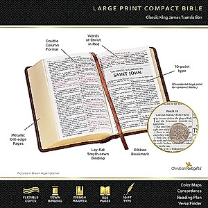 KJV Holy Bible, Compact Large Print Faux Leather Red Letter Edition - Ribbon Marker, King James Version, Brown Two-tone