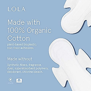 LOLA Organic Cotton Pads, 60 Count - Ultra Thin Pad with Wings, Cotton Organic Pads for Women, HSA FSA Approved Products Feminine Care, Heavy & Regular