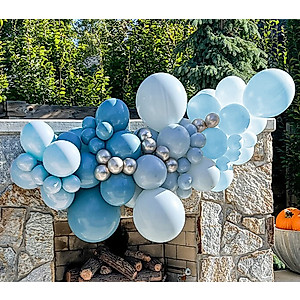 Dusty Blue Balloon Garland, Slate Blue Dusty Blue Pastel Blue Sand White Balloons Arch Kit for Boy Baby Shower Decorations Birthday Party Supplies