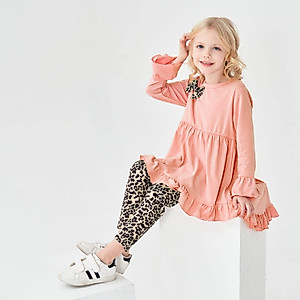 Axumity Kid Girls Clothes Ruffled Long-sleeve High Low Top with Bowknot + Leopard Print Pants 2-piece Winter Spring Girl Outfit Set(8-9t)