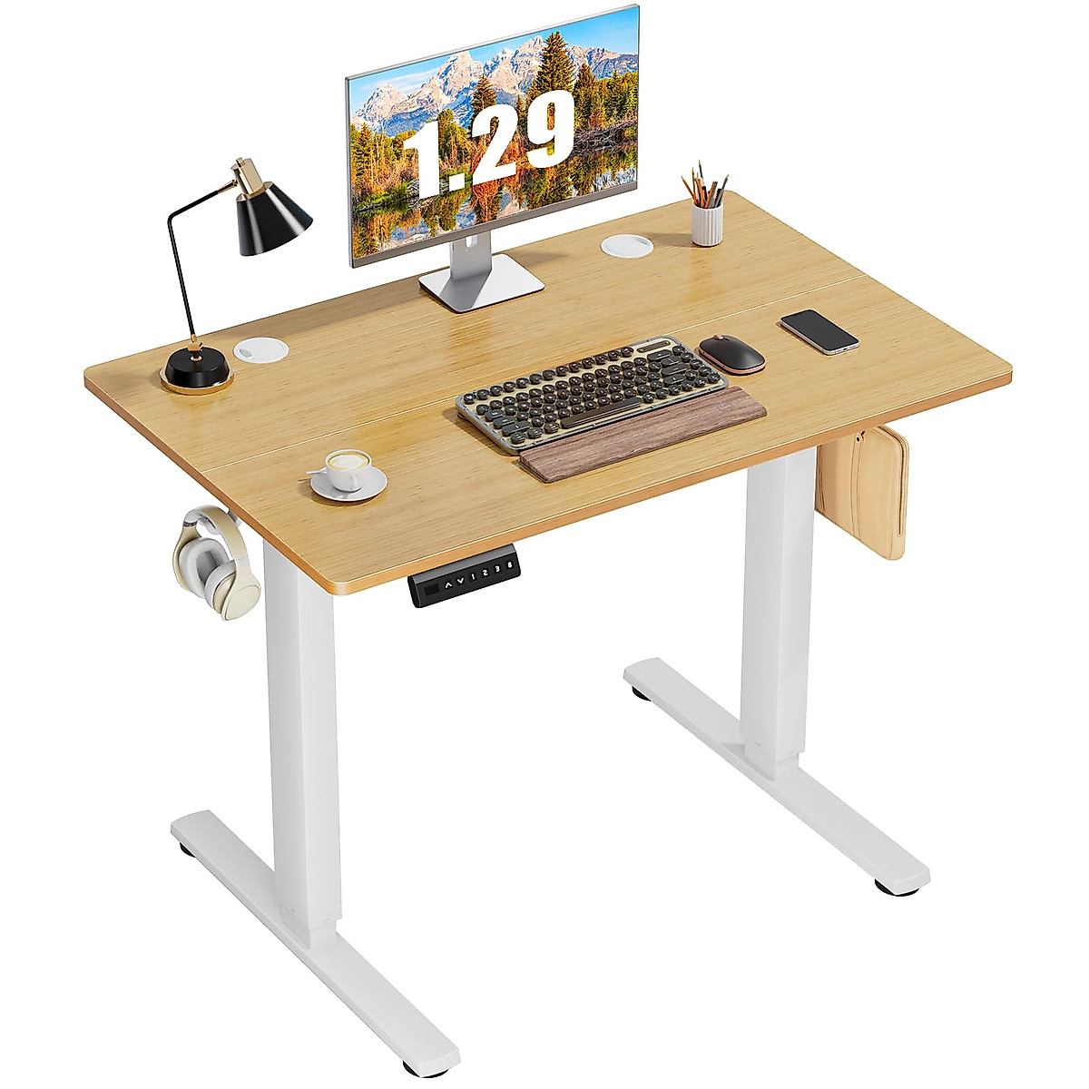 Sweetcrispy Electric Standing Desk Adjustable Height, 40 x 24 inch Stand up Sit Stand Desk with Spliced Board, Ergonomic Home Office Rising Table Computer Workstation Gaming Work Desk, Oak