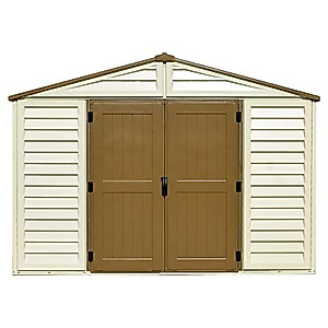 Duramax 0638801402145 Woodbridge Plus 10.5 x 8 Plastic Garden Shed with Foundation Kit & Fixed Window Brown-15 Years Warranty, 10x8, Brown & Ivory