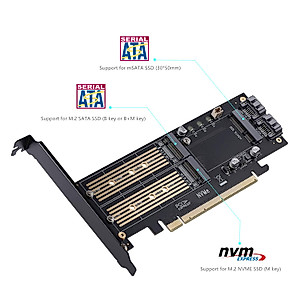 3 in 1 M.2 and mSATA SSD Adapter Card for M.2 NVME to PCIE Adapter,M.2 SATA SSD to SATA III Adapter,mSATA to SATA Adapter (with 2 Aluminum Heatsink)