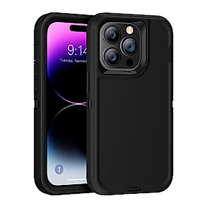 MXX Heavy Duty Made for iPhone 14 Pro Max Case with Tempered Glass Screen, Camera Lens Protector 3-Layer Full Body Protection Shockproof Dustproof Cover for 14 pro max Phone Case 6.7" (Black)