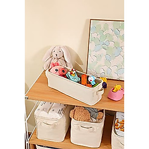 YONBEN Decorative Basket Rectangular Fabric Storage Bin Organizer Basket with Handles for Clothes Storage (14.5 x 10.2 x 6.2, Beige)