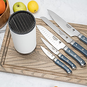 Restaurantware Sensei 4.3 x 8.8 Inch Round Knife Block 1 Round Slotted Knife Holder - Soft Touch Holds 9 Knives White Plastic Universal Knife Holder For Easy Storage