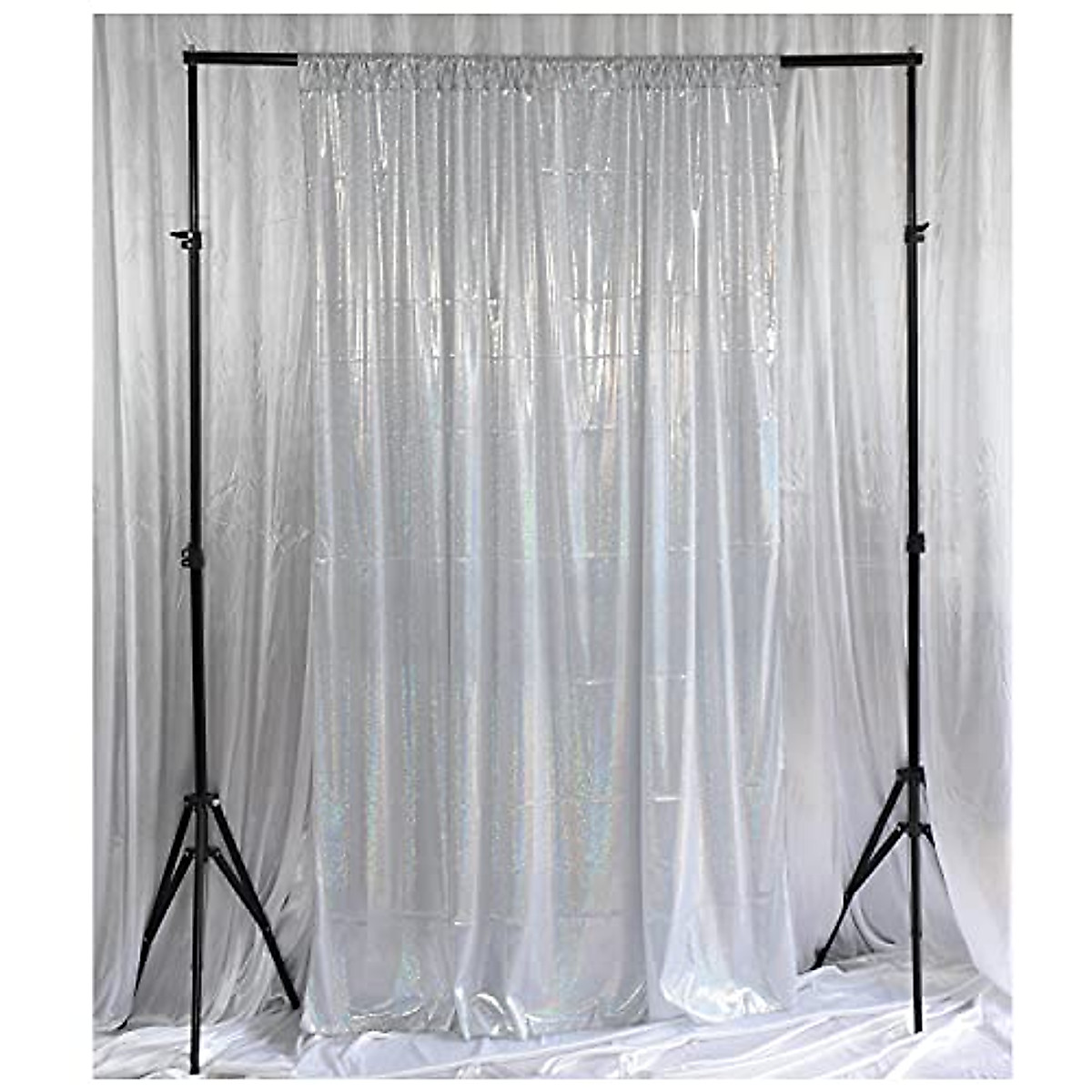 LQIAO Bling Laser 5x7ft Silver Backdrop Holographic Fabric Background Shimmer Photography Booth Photo Background Props Curtain/Backdrop Makeup Vides Shooting Bling Teenage Heart