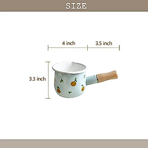 FYUEROPA Enamel Milk Pot, Butter Warmer Non-stick Mini Saucepan, 4 Inch 17 Oz Small Cookware with Wooden Handle, Orange Pattern
