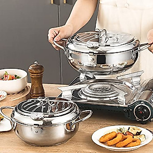 Deep Fryer Pot, 304 Stainless Steel Japanese Deep Fryer with Lid And Oil Drip Drainer Rack for French Fries Chicken Wings shrimp, 3.4L