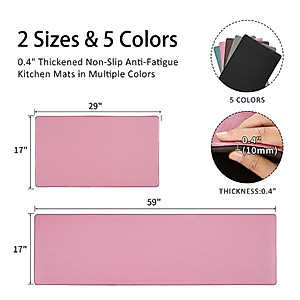 AUTODECO Kitchen Mats and Rugs Set of 2 - Cushioned Anti-Fatigue Kitchen Rug for Floor Washable 17"x29" +17"x59", PinkRed