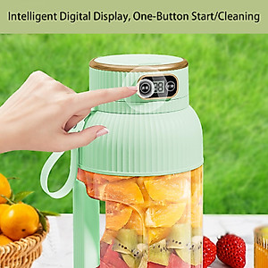 The Ovidian Portable Juicer, Multifunctional Portable Juicer Cup With Digital Display, Portable Juicer Blender With Direct Drinking Lid, Portable Blender Usb Rechargeable (Green)