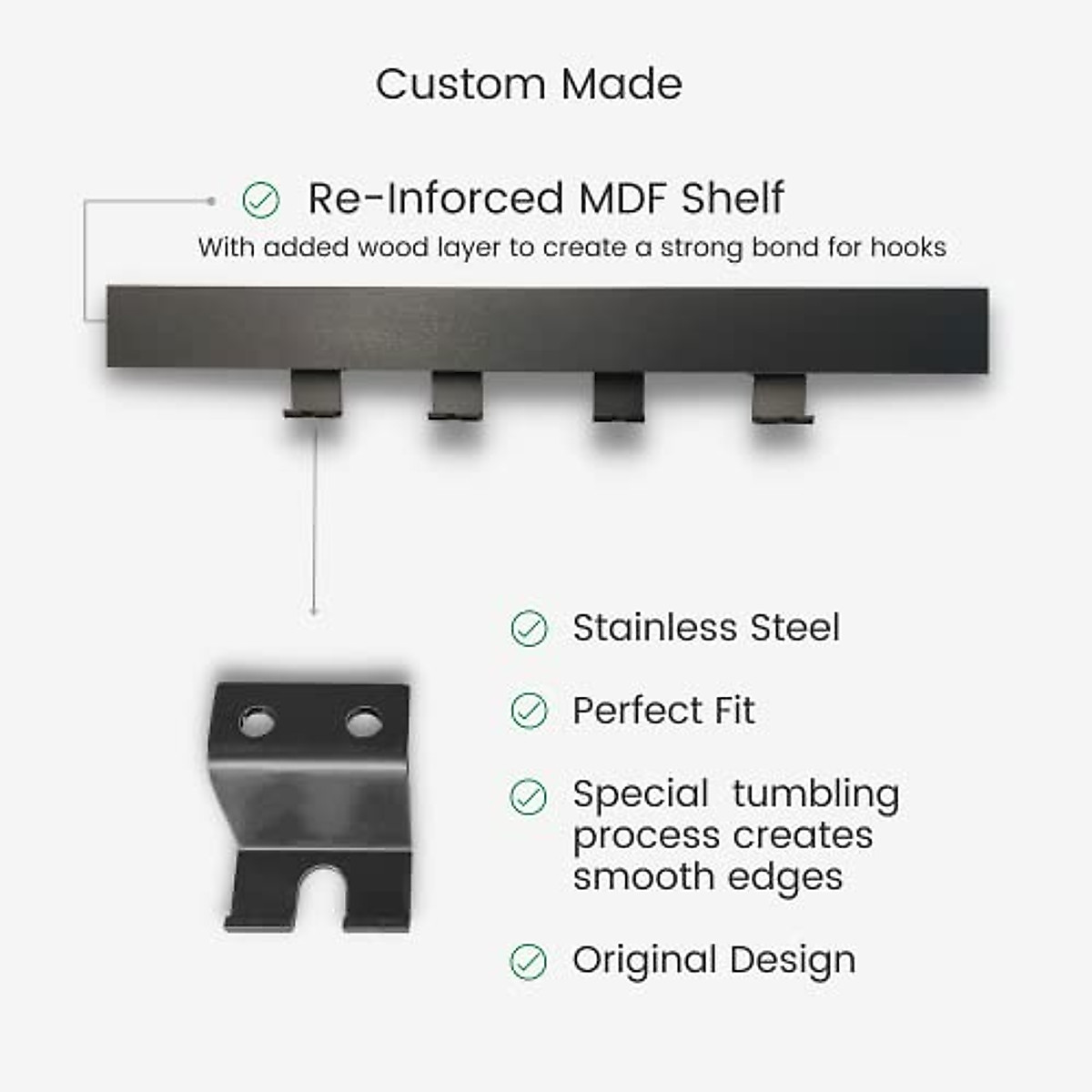 EKKLEKTIC 16 inch Tonal Accessory Floating Shelf Black - with 4 Brackets/Mounts/Clips pre-Installed