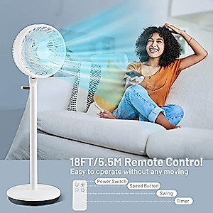 Tangkula Oscillating Pedestal Fan with Remote Control, 3 Heights Standing Fan, Portable Floor Fan with 3 Wind Speeds, 1-7 H Timer, Quiet Stand Fan with 85° Oscillation & 100° Tilt for Home Office