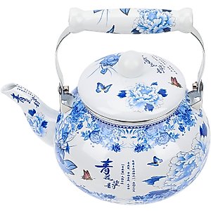 Enameled Teakettle, stove top kettle,Retro Decor Enameled Teakettle,Colorful Hot Water Tea Kettle,Ceramic Teapot Ceramic Enamel Teapot Tea Kettle Blue and White Porcelain Large Enameled Teakettle for