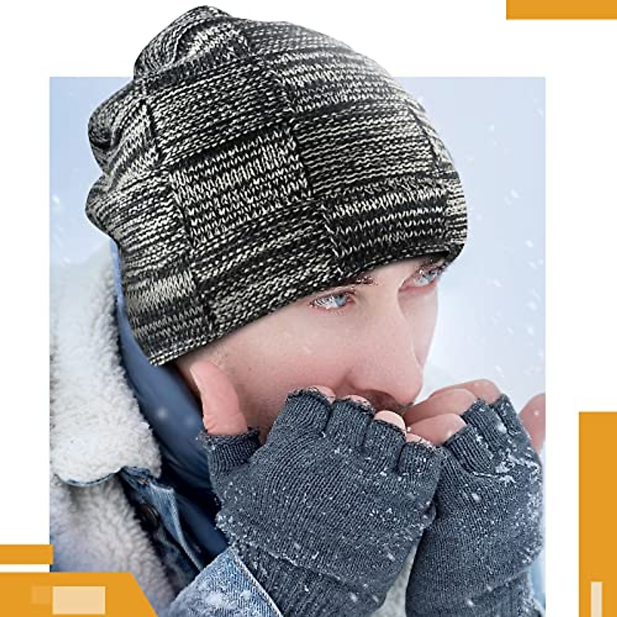 Beanie for Men Hats Slouchy - Winter Skull Cap for Guys Women Cool Beanies Knit Warm Christmas Stocking Stuffer Gifts Idea Black