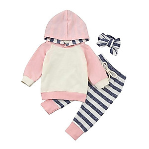 Ritatte Baby Girl Clothes Long Sleeve Hoodie Tops Striped Pants Sweatsuit Set Infant Girl Jogging Suits Fall Winter Outfit (Pink,Size 3-6 Months(70))