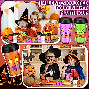 Yiyiring 12 Set Halloween Color Your Own Cups 10 oz Jack O Lantern Panting Cups Craft Halloween DIY Plastic Mug Crafts Halloween Party Gifts Supplies Home Project Activities
