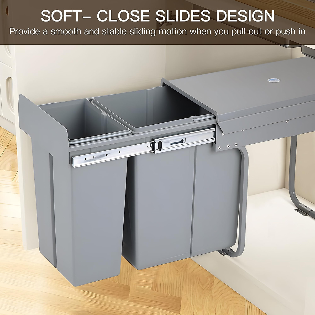 tonchean Pull Out Trash Can Under Cabinet 20 Quart + 10 Quart Under Sink Trash Can Double Sliding Trash Can Kitchen Pull Out Recycling Bin Waste Container for Garbage Classification