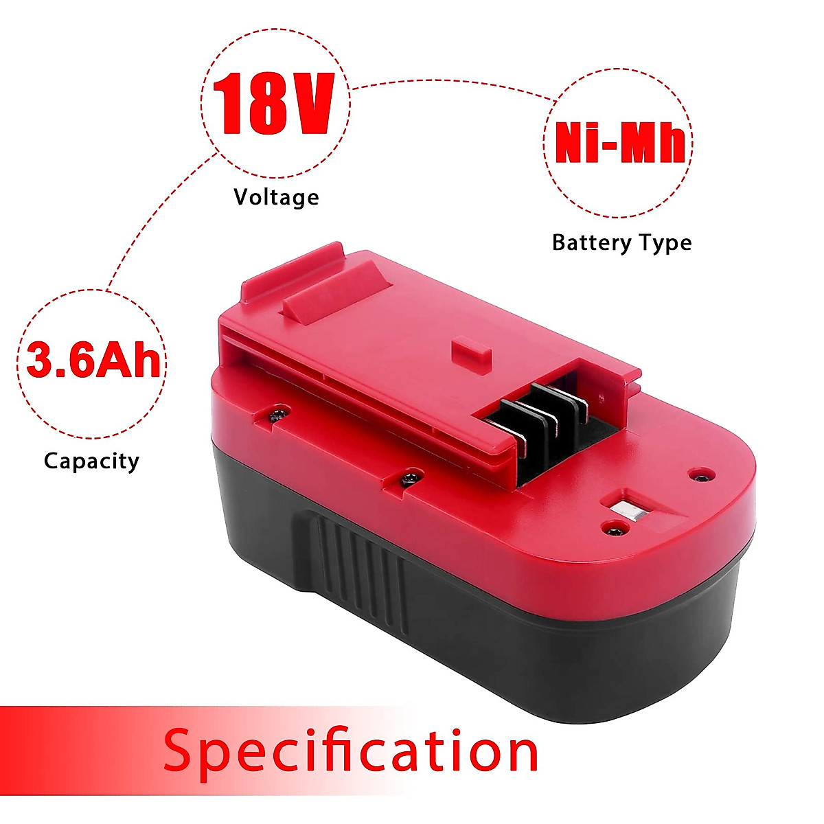 2 Packs 3.6Ah Ni-Mh HPB18 18 Volt Battery Compatible with Black and Decker 18V Battery HPB18-OPE A1718 244760-00 Firestorm FSB18 FS18FL FS180BX FS18BX Cordless Power Tools Batteries