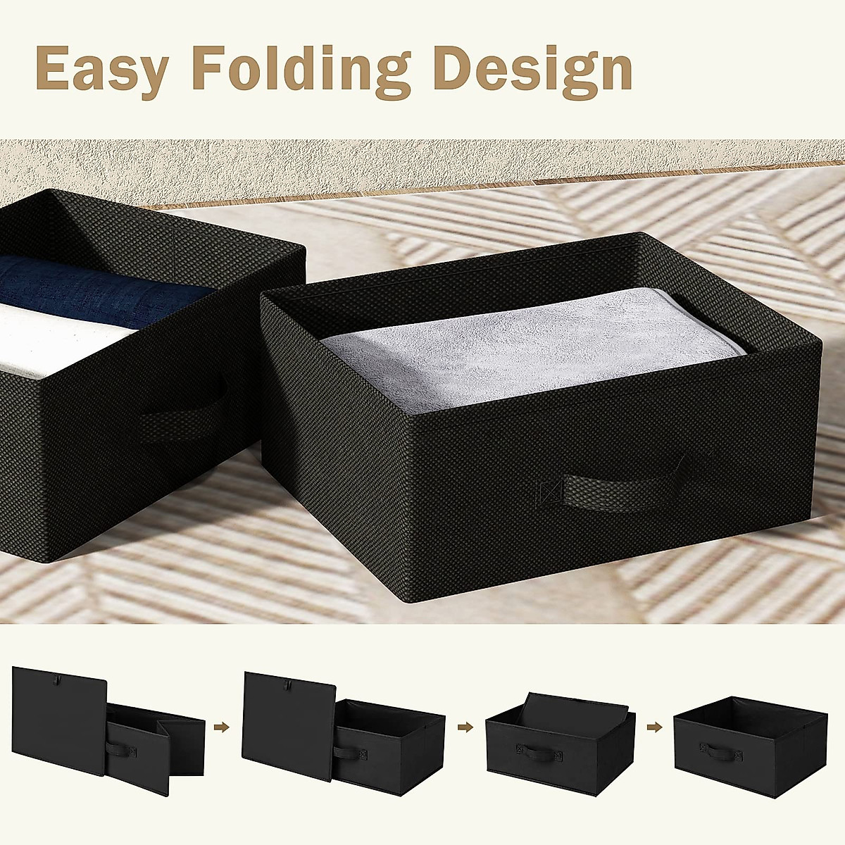 Giantex Nightstand with 2 Fabric Drawers, Small Storage Dresser with Metal Frame and Wood Top for Closet, 2-Drawer Bedside Table with Removable Lid for Bedroom Dorm, Easy Assembly (1, Black)