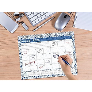 2024-2025 Academic Year 12 Months Student Calendar/Planner for Wall & Desk & 3-Ring Binder, for School, Teacher, Student (Blue Navy Paisley Edition #019)