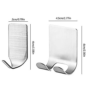 8 Pcs Self Adhesive Metal Dual Wall Hooks, FineGood Stainless Steel Waterproof Hanger Wall Mounted Double Hooks Heavy Duty Sticky Utility Storage Hooks for Bathroom Bedroom Kitchen