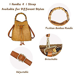 Hirooms Women Beach Bag Straw Woven Shoulder Bag Tote Bag Crossbody Bucket Handbags Summer Handmade Hobo Purse Bamboo Handle (Brown)