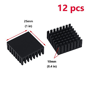 Antrader 12pcs Black Aluminum Cooler Radiator Heat Sink Heatsink 25 x 25 x 10mm