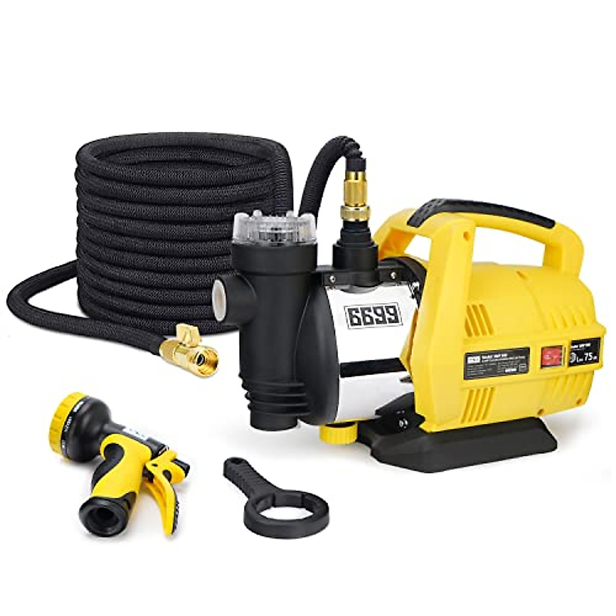 6699 Shallow Well Pump and Expandable Garden Hose with 10 Function Spray Nozzle Easy to Install for Lawn Irrigation