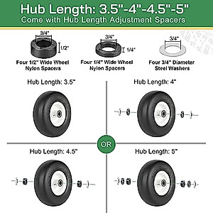 LotFancy 9x3.50-4” Flat Free Tire and Wheel, 2 PCS Lawn Mower Tire, 3/4" or 5/8" Bushings, 3.5"-4"-4.5"-5" Centered Hub, Smooth Tread Tire for Zero Turn Mowers