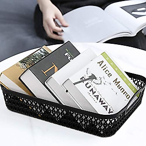 Rinboat Large Plastic Shallow Storage Baskets Trays, Plastic A4 Desktop Basket, Black, 6 Packs