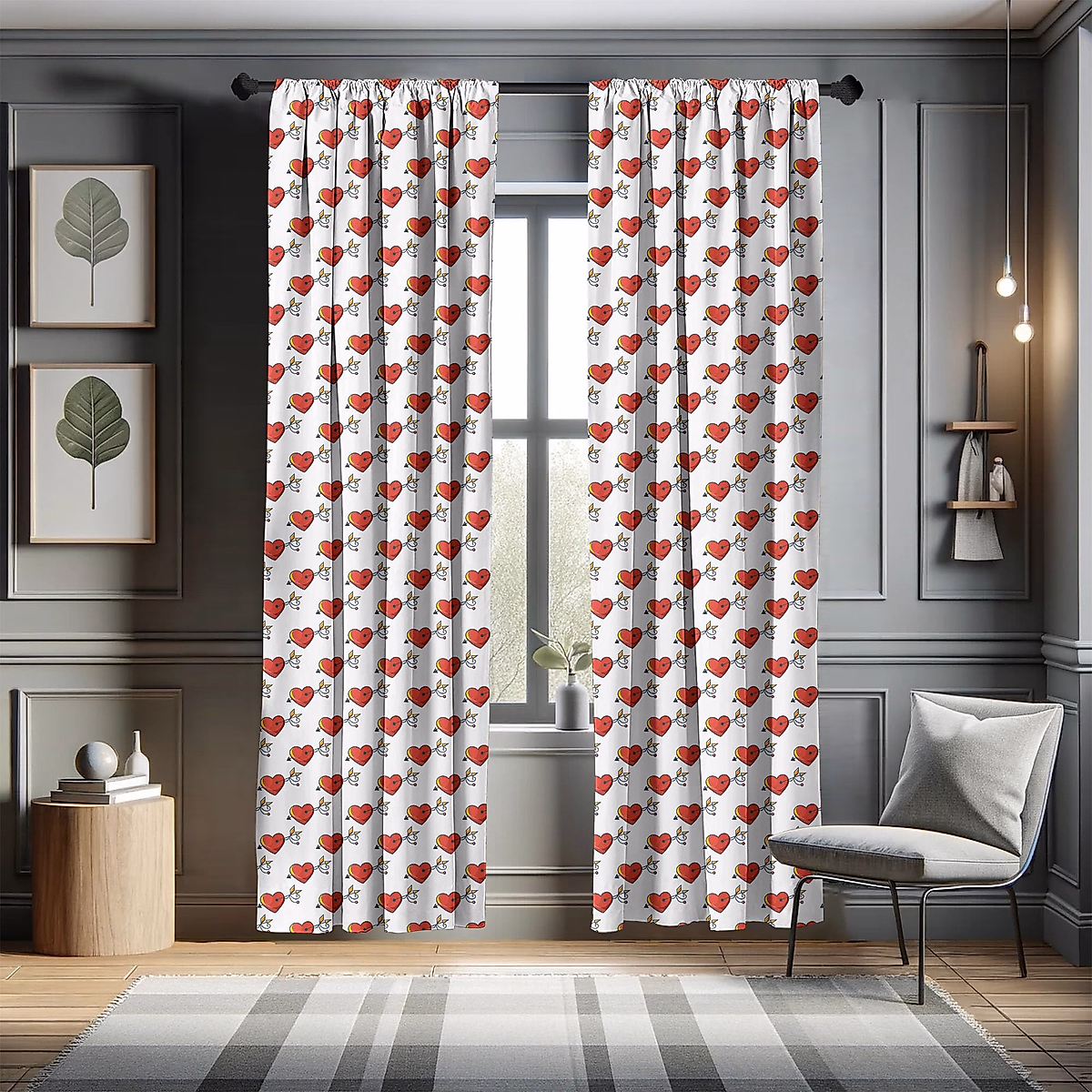 Ambesonne Romantic Window Curtains, Valentine's Hearts Lovers Heartbroken Amour Graphic on Plain Backdrop, Lightweight Decor 2-Panel Set with Rod Pocket, Pair of - 28" x 84", Vermilion Orange
