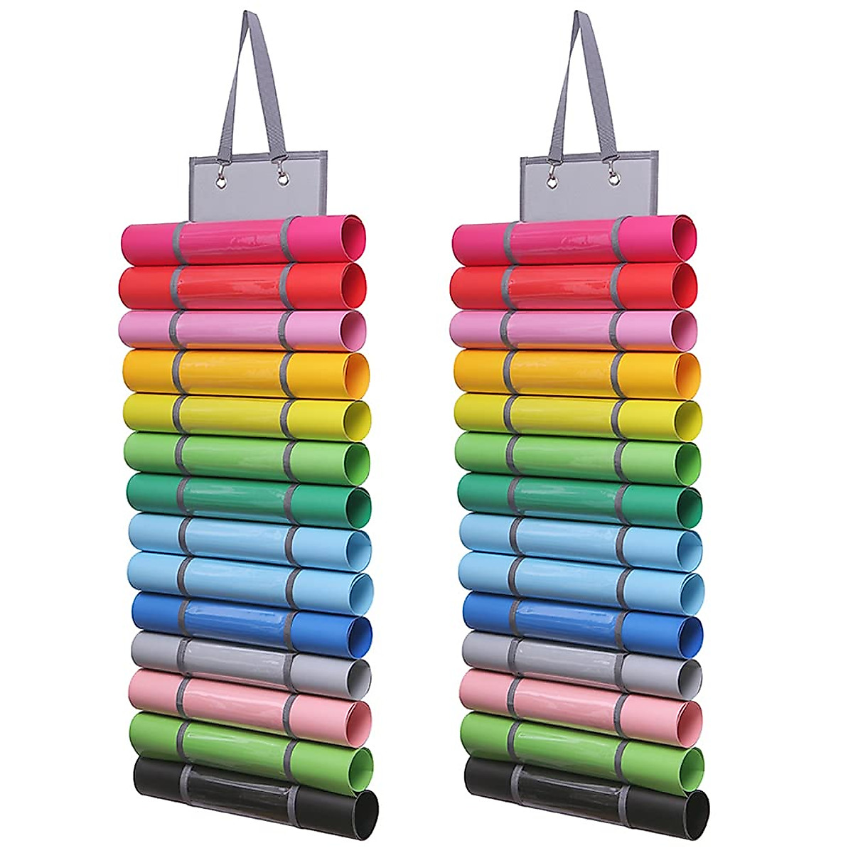 IRASPIN Vinyl Roll Holder, Vinyl Roll Storage Rack Wall Mount/Over The Door with14 Compartments,Safely Store Rolls up to 2.8 Inches in Diameter (2 Pack,Gray)