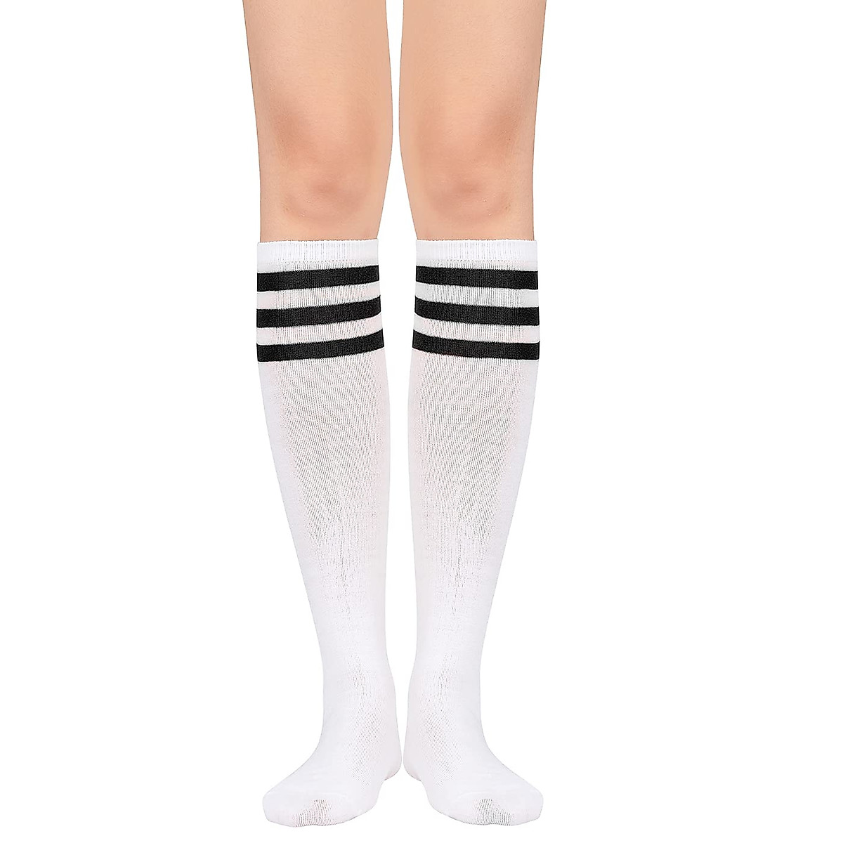 American Trends Knee High Socks Athletic Knee High Stockings Casual Tube Socks for Women 1 Pack White Black One Size