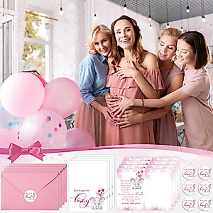 Zhanmai 50 Sets Baby Shower Thank You Cards Elephant Themed 50 Baby Shower Thank You Notes with 50 Envelopes and Stickers Baby Shower Card Baby Gift Boy Card for Baby Shower Gender Reveal Party (Pink)