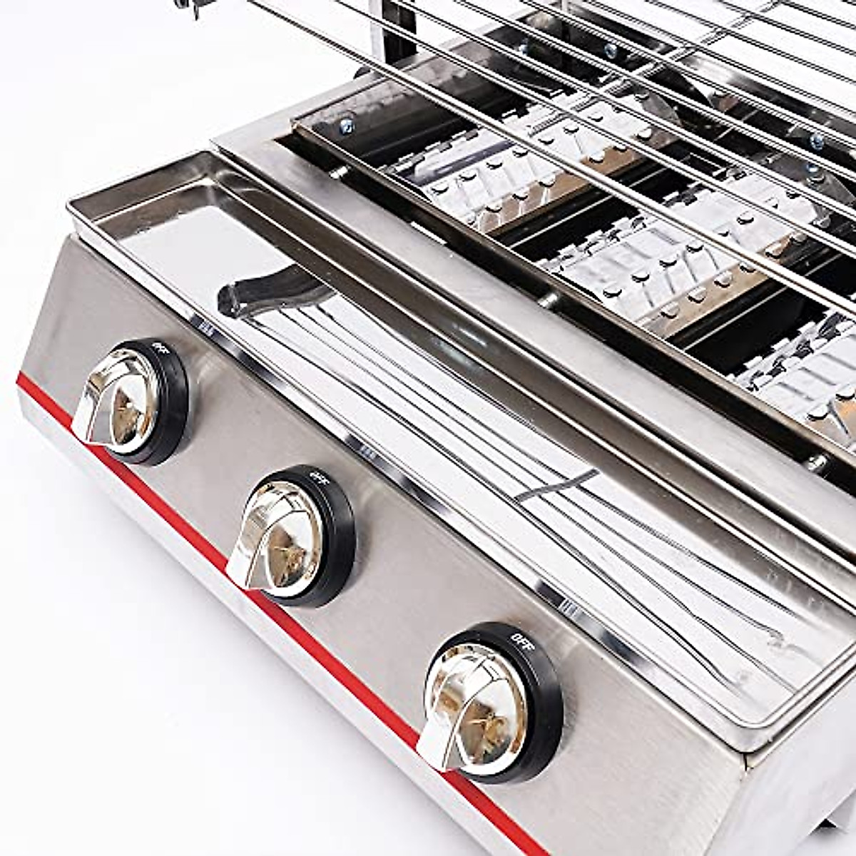 Tabletop Grill, 3-Burner Side Gas Grill, Portable Barbecue Grill, Stainless Steel BBQ Grill Cooker with Grill Net for Camping Parties Barbeque Picnics Outdoor Use
