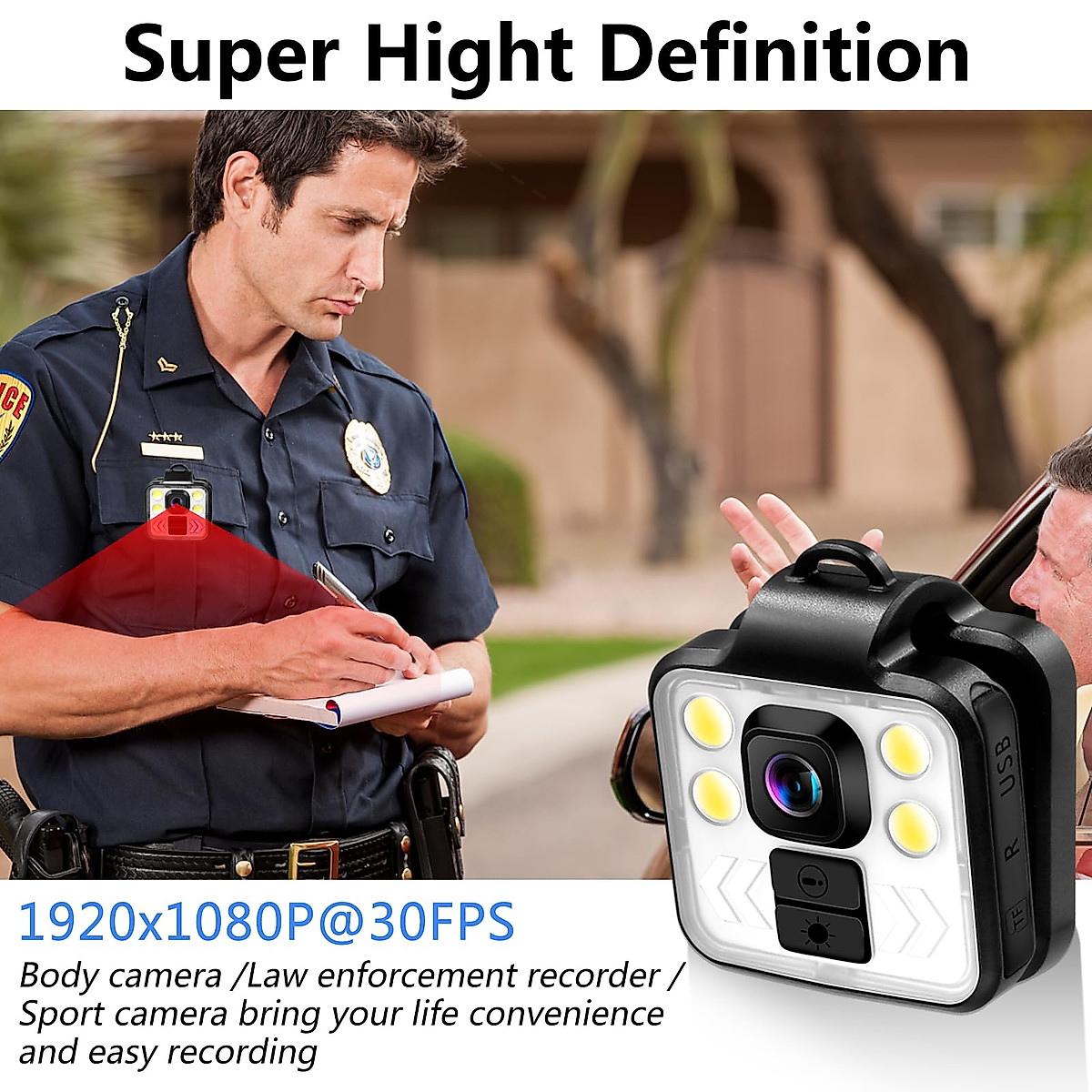 TANGMI Mini Body Camera with Audio and Video Recording, 1080P Portable Video Recorder Outdoor Sports Wireless Wearable Camera, 3 Led Modes Flashlight HeadLamp Waterproof Camera with Time Stamps