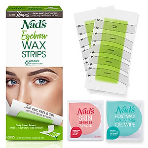 Nad's Eyebrow Wax Strips - Facial Hair Removal for Women - Eyebrow Wax Kit with 6 Eyebrow Waxing Strips + 6 Calming Oil Wipes + 2g Skin Protection Powder, 1 Count