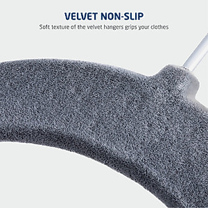 Zober Velvet Kids Hangers for Closet - Pack of 50 Non Slip Childrens Hangers for Shirts, Pants & Dresses w/Swivel Hook - Durable Kids Clothes Hanger w/Notches - Small Hangers - Gray