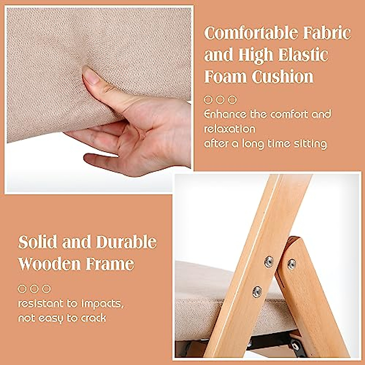 Kigley 2 Pack Folding Chairs with Padded Seats and Removable Cover, Wooden Foldable Dining Chairs Stackable Padded Single Folding Chairs for Home Office Wedding Party Events Indoor Outdoor, Khaki