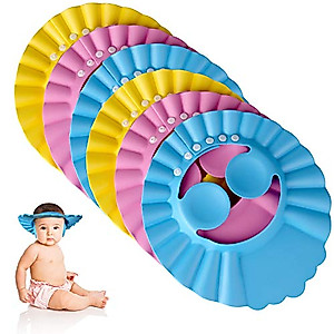 Lamoutor 6Pcs Baby Shower Cap Baby Shampoo Cap Bath Visor Hat Adjustable Baby Hair Washing Shield Hat for Toddler and Children (Pink, Blue and Yellow)