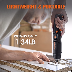 DOVAMAN DES01A 4V Electric Screwdriver, 3-Position Handle, 6 Torque, 31Pcs Bits, LED & Flashlight, USB Cable, Lightweight Power Screwdriver w/Accessories Case, Multi-Angle for Easier Work