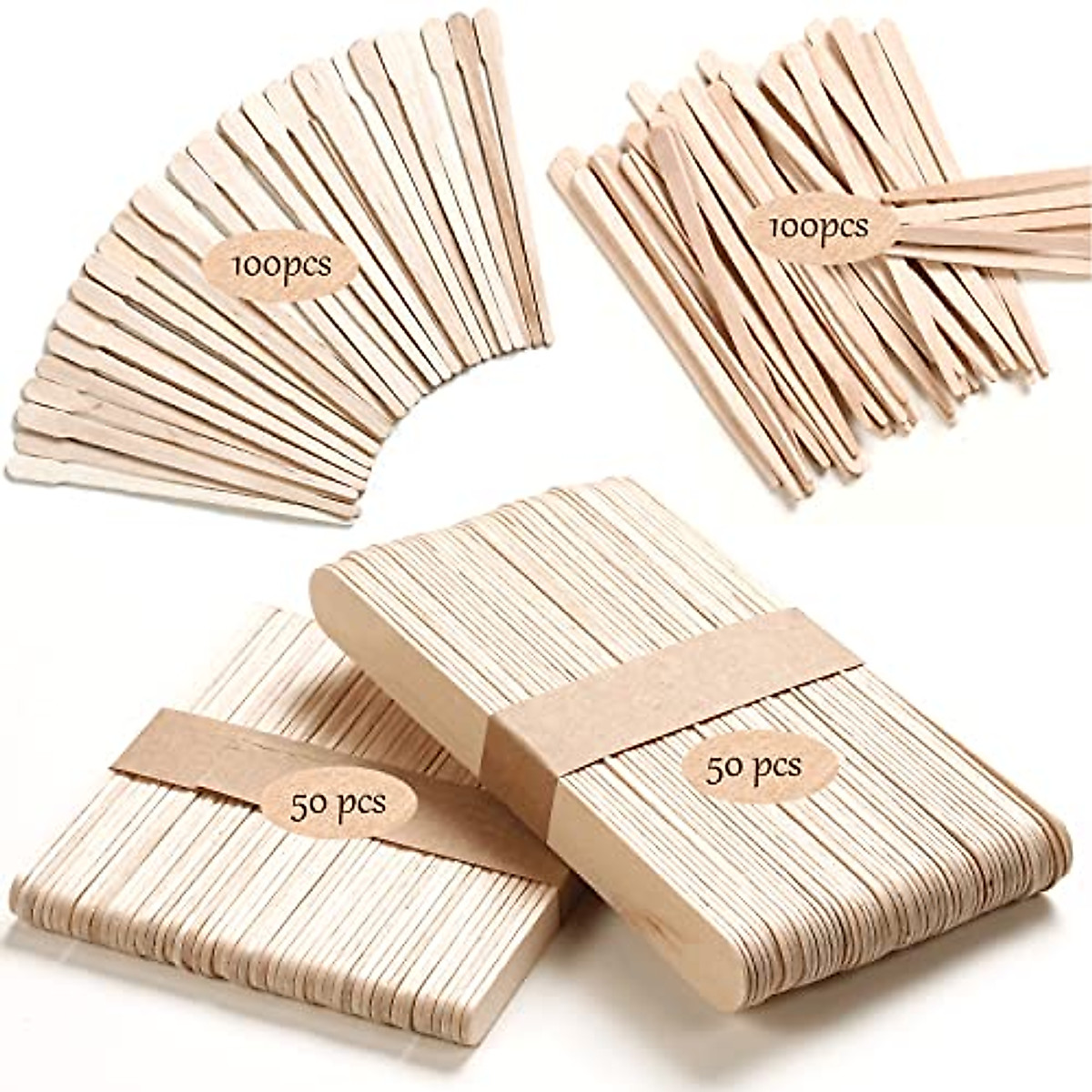Wooden Wax Sticks - HOOMBOOM 300 Pcs Waxing Sticks - 4 Style Assorted Wooden Wax Sticks - For Body Legs Face Eyebrow Waxing Applicator Spatulas for Hair Removal or Wood Craft Sticks