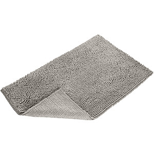 Amazon Basics Non-Slip Microfiber Shag Bathroom Rug Mat, 21" x 34", Platinum