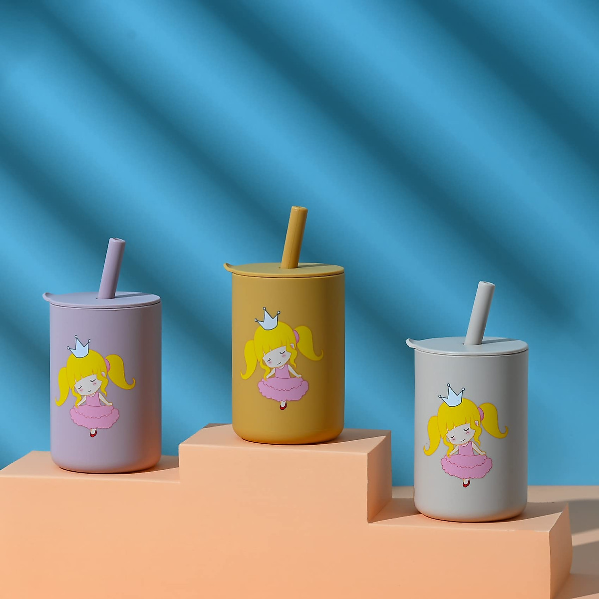 JOYIT Silicone Open Straw Cups for Toddlers | Open Cup for Baby 6 oz | Baby Training Cup (Princess-Pale Mauve)