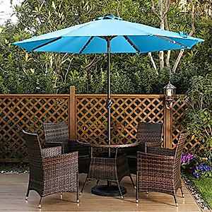 Aok Garden 9 ft Patio Umbrella LED Lighted Outdoor Table Umbrella, Aluminum Pole 8 Ribs Umbrella with Tilt and Crank