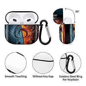 Water Fire Music Notes Pattern Airpods 3 Case Bluetooth Fashion Portable Shockproof and Anti-Scratch Headphone Charging Case Protective Case for Airpods 3 with Keychain Chain Gift Unisex