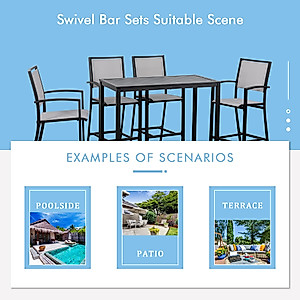 Shintenchi Patio Dining Sets, All Weather Textile Fabric Outdoor High Stool Bistro Set with 4 Bar Chairs and High Glass Table for Home, Backyard, Garden, Lawn, Porch, 5 Pieces